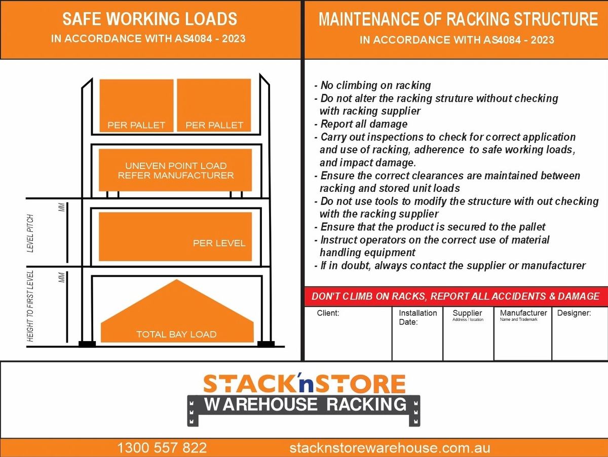 Pallet Racking Safe Working & Safe Loading Sign